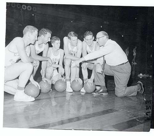 Stan Watts Talking to His Team 1955 Photo - Coach Stan Watts is giving ...