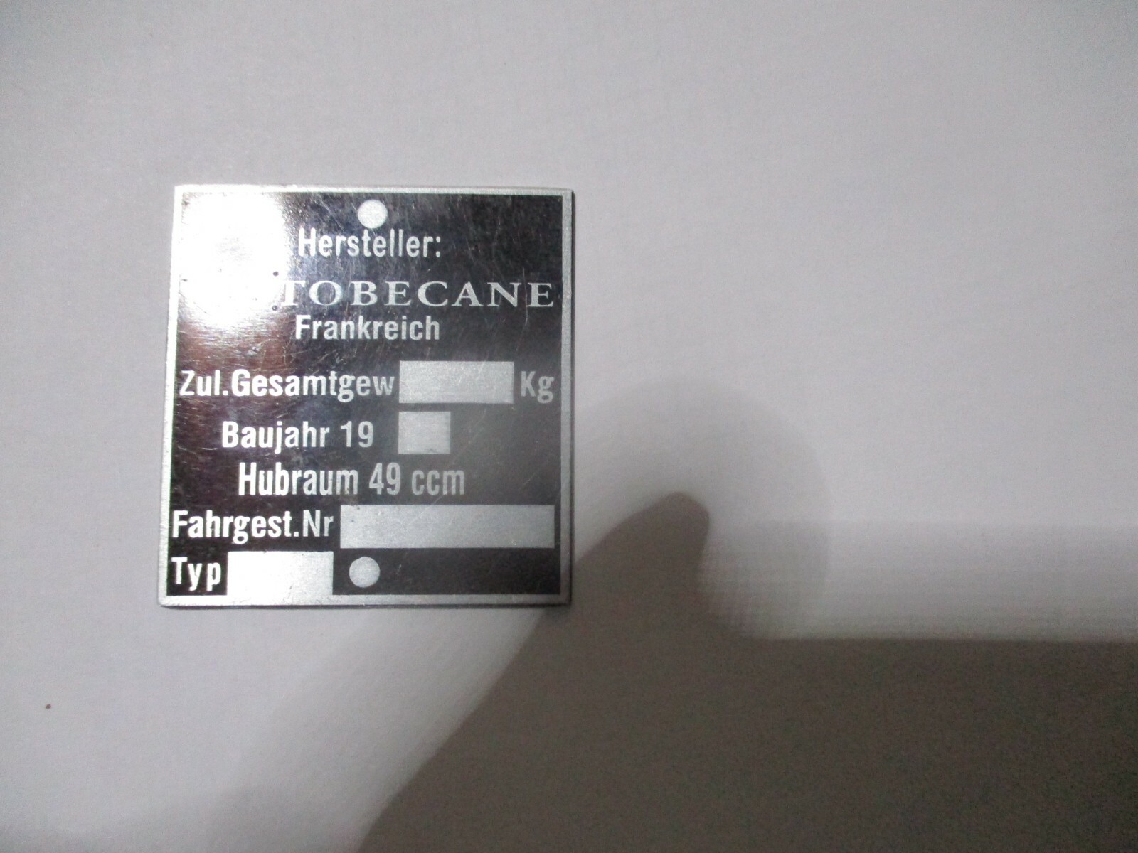 Typenschild id-plate Motobecane Schild plaque targa targhetta Mofa ...