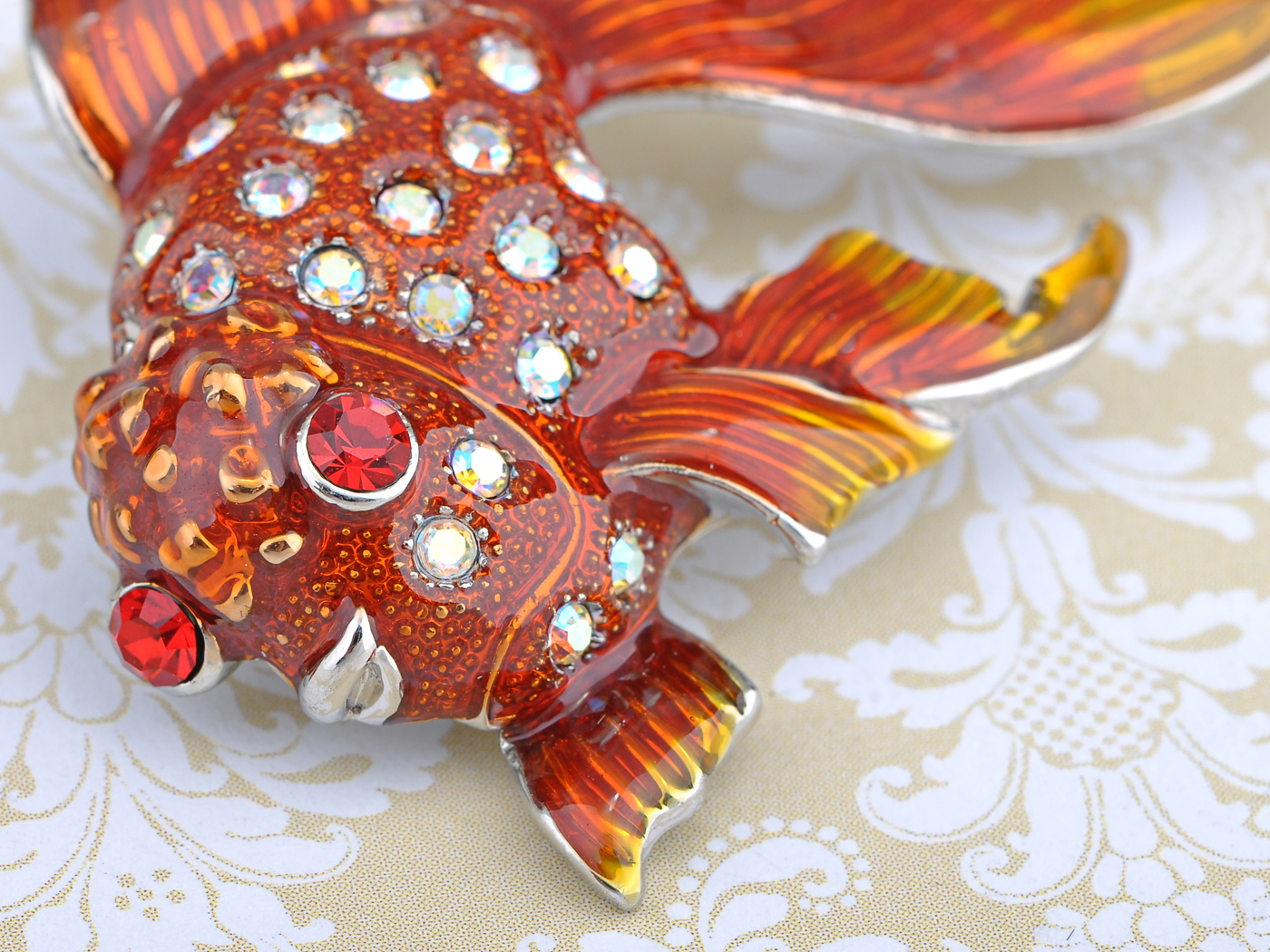 Fashion Red Fish Crystal Rhinestone Goldfish Pin Brooch Unique Jewelry ...