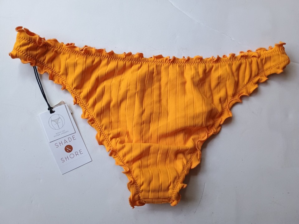 Shade & Shore Women's Ruffle Extra Cheeky Gold Bikini Bottom Blue Size ...