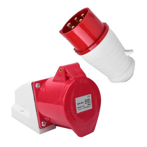 RED Socket Red+white Voltage 3 PHASE 5 PIN 415V Industrial MALE FEMLE ...