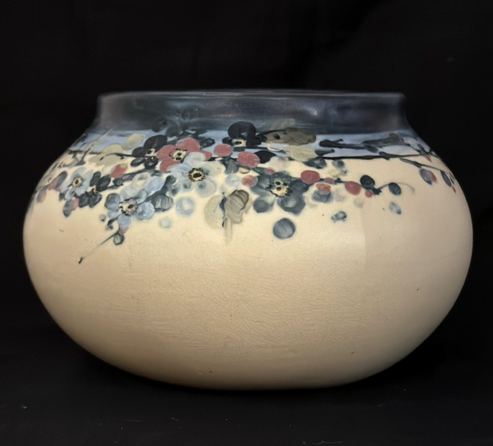 WELLER POTTERY HUDSON LOW SQUAT VASE WITH THICK SLIP TRAILING FLOWERS ...