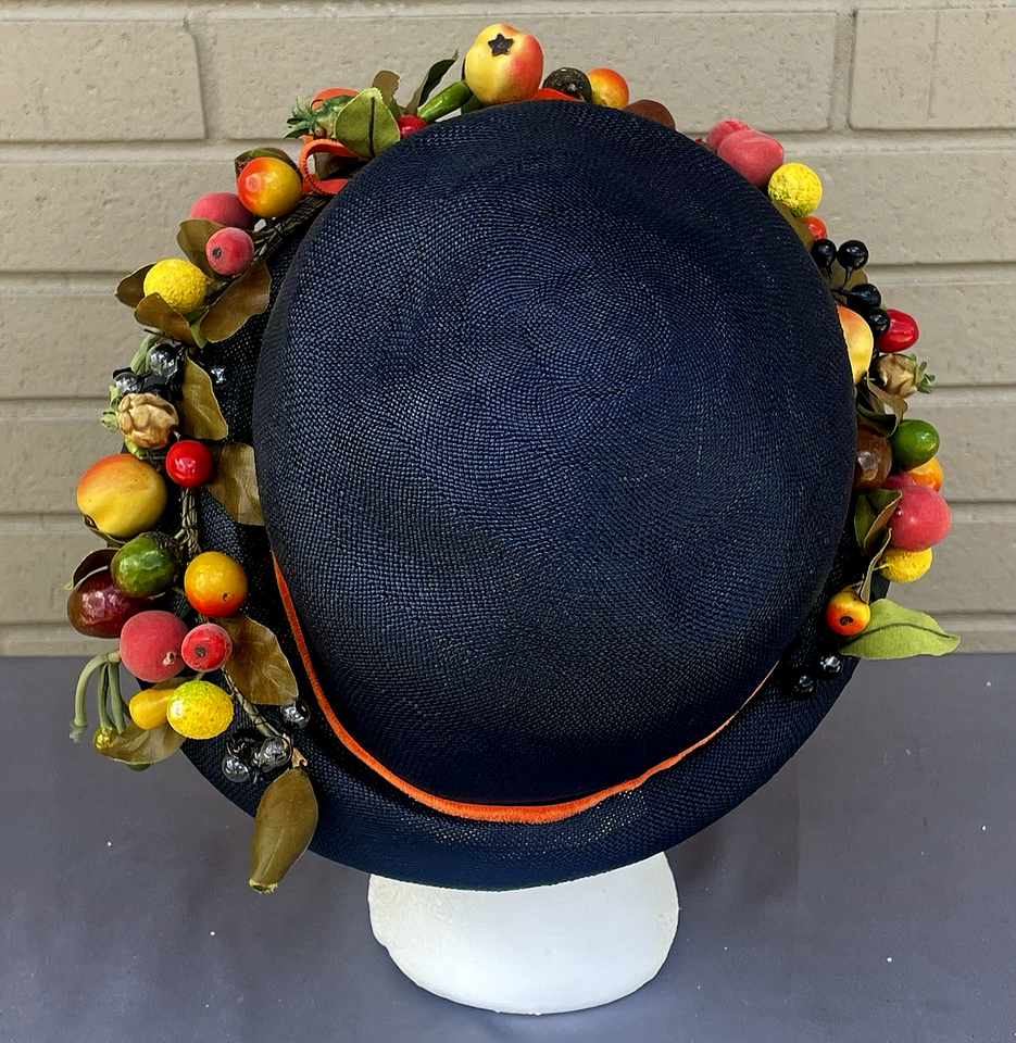 Women’s Schiaparelli Navy Cloche Style Hat w/ Fruits In Hat Box | eBay