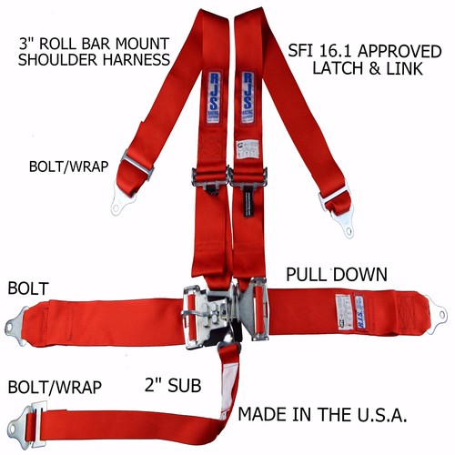 RJS RACING SFI 16.1 LATCH & LINK 5PT SEAT BELT HARNESS ROLLBAR MOUNT ...