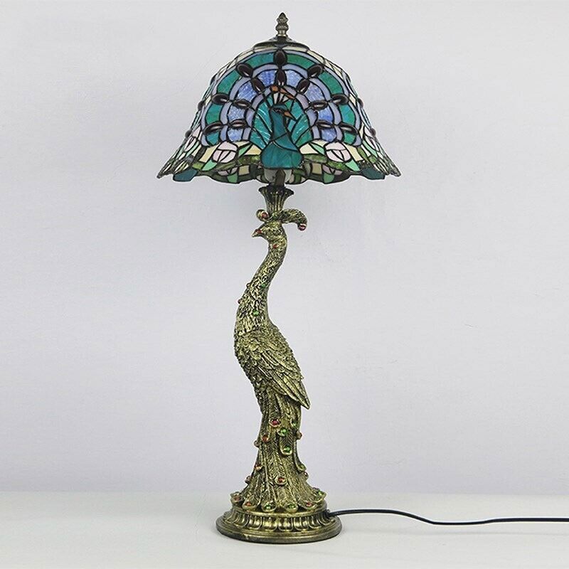 Tiffany Style Peacock Light Table Lamp LED Stained Glass Shade Desk ...