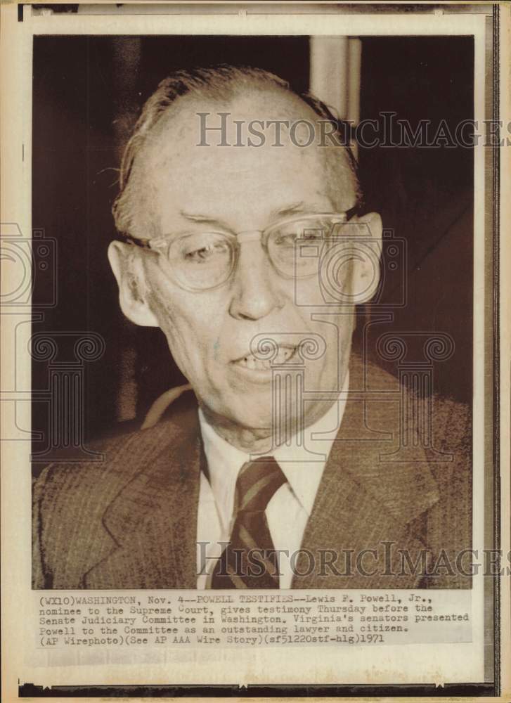 1971 Press Photo Lewis F. Powell Jr. gives testimony before Senate in ...