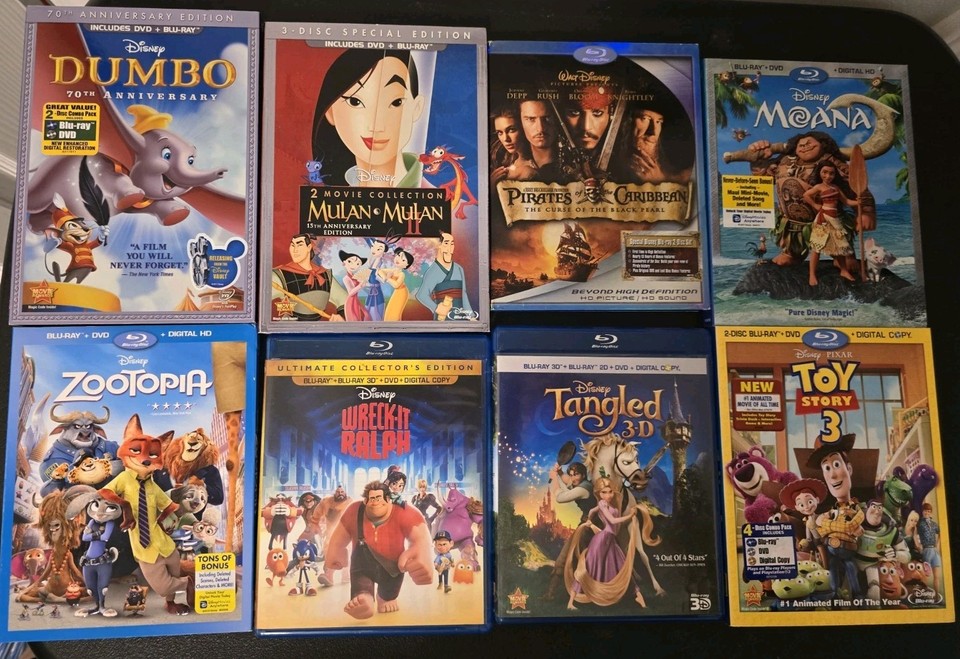 Disney DVD Bluray 3D Bundle Of 11 Tangled Moana Toy Story Dumbo Aladdin ...