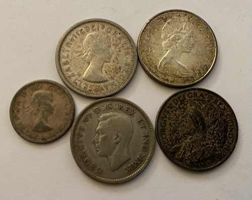 Vintage Coin Silver Canadian Dime, Quarters Mixed Lot of 5, Unpolished ...