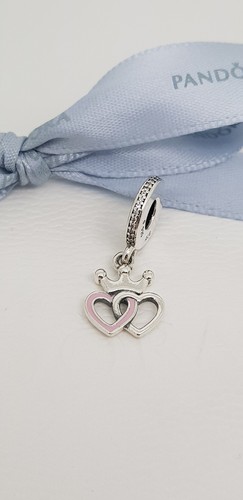 Authentic Pandora Crowned Hearts Pink Enamel CZ Dangle Charm 791963CZ ...