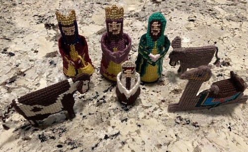 Needlepoint Nativity Handmade Christmas Wisemen Cow Donkey Camel Lot Of 7 | eBay