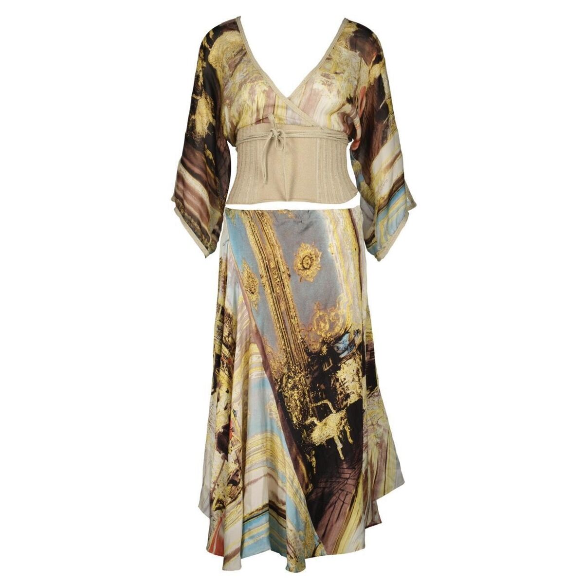 Archive Roberto Cavalli Spring 2003 Silk Skirt Top Rococo Archive Roberto Cavalli Spring 2003 Silk Skirt Top Rococo