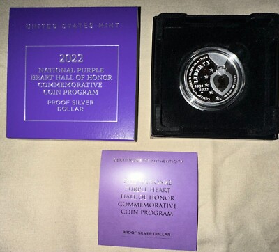 Purple Heart Proof Silver Dollar (With COA From US Mint) L506 OGP BOX ...