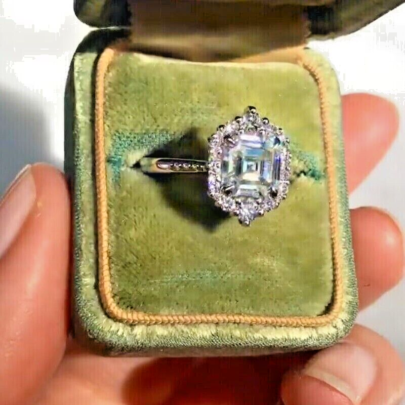 Vintage Sunburst Cluster Engagement Ring 2.5ct Asscher Cut Moissanite ...