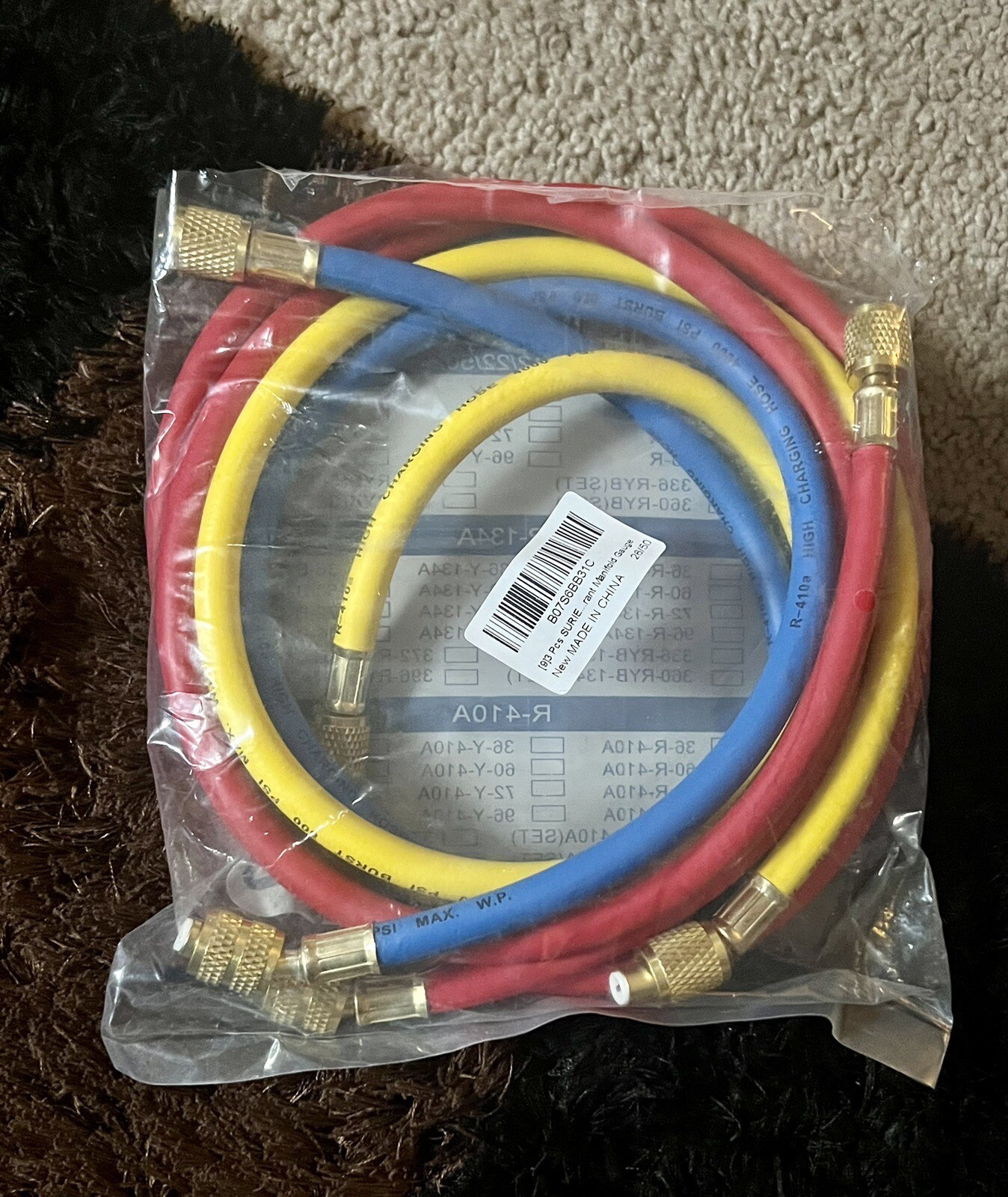 3 Pcs 60" R410 Refrigerant AC Charging Hose Set, 3 Colors 1/4" SAE-5/16 ...