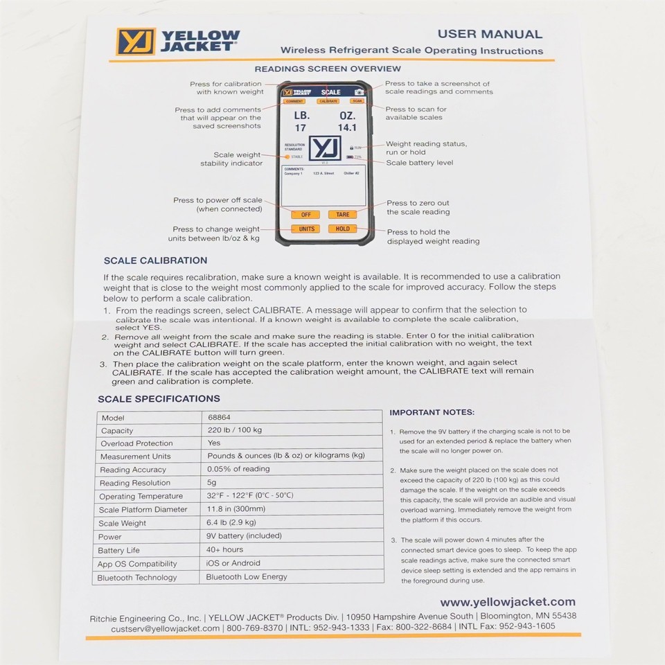 Yellow Jacket 68864 Wireless Refrigerant Charging Scale 686800688640 | eBay