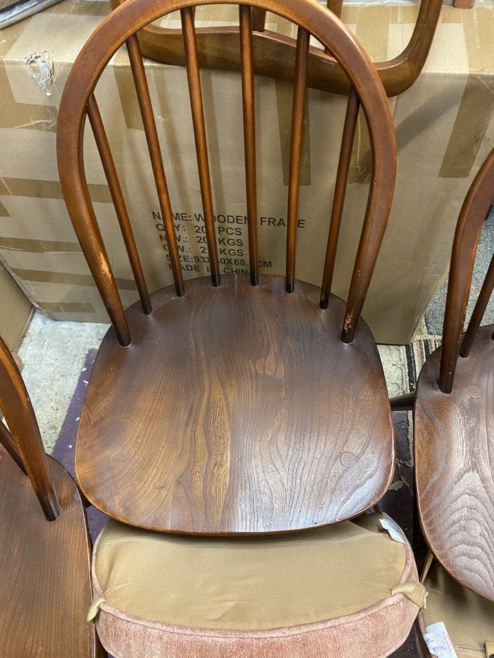 VINTAGE SET OF 4 RETRO ERCOL HOOP BACK DINING CHAIRS, COMPLETE WITH ...