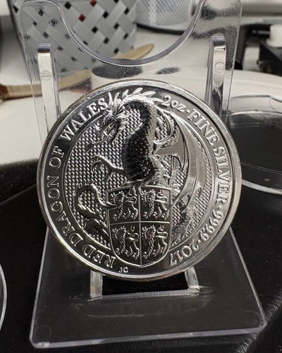 2017 2oz Solid Silver Royal Mint Queen’s Beasts Red Dragon Of Wales ...
