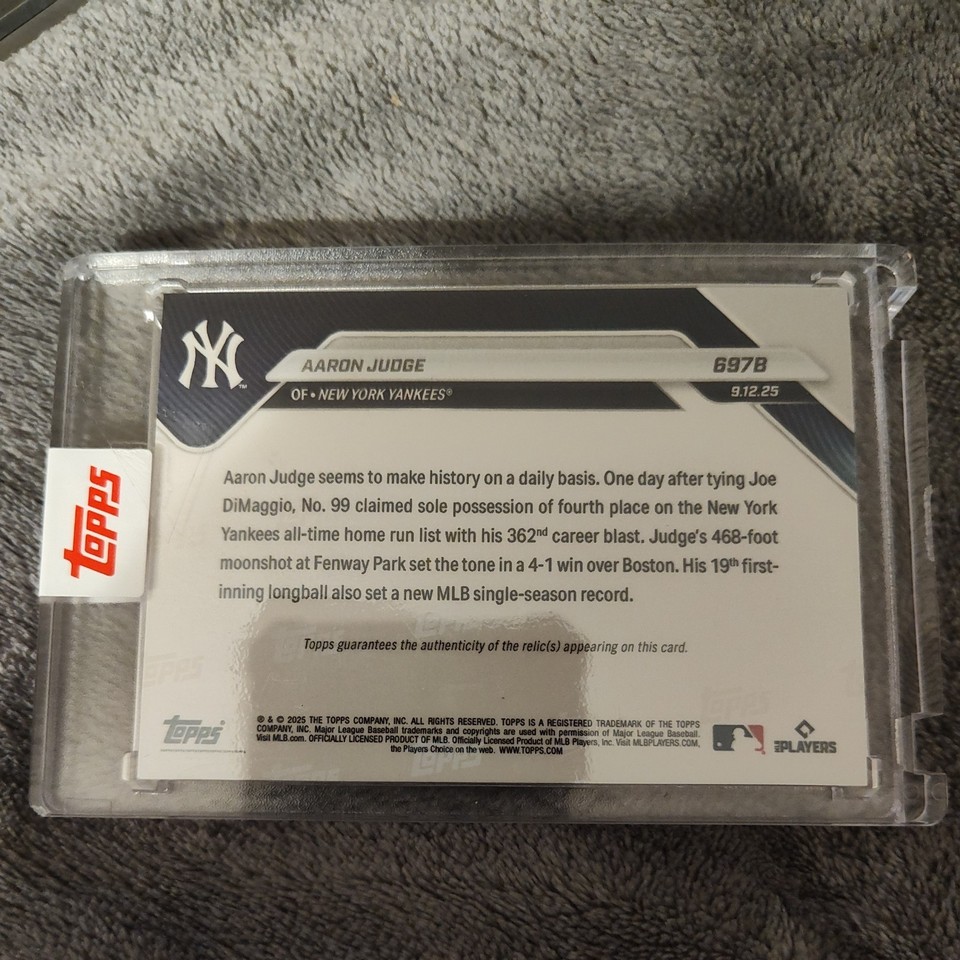 2025 Topps NOW #697B Aaron Judge GameUsed Base Relic Card ORANGE # 14/ ...