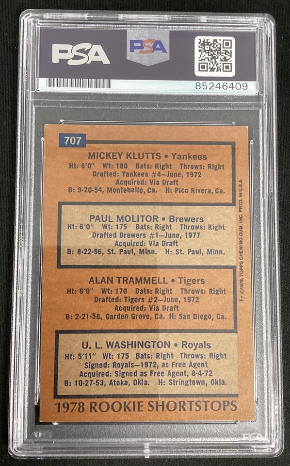 Paul Molitor Signed 1978 Topps #707 Baseball Card Milwaukee Brewers HOF ...