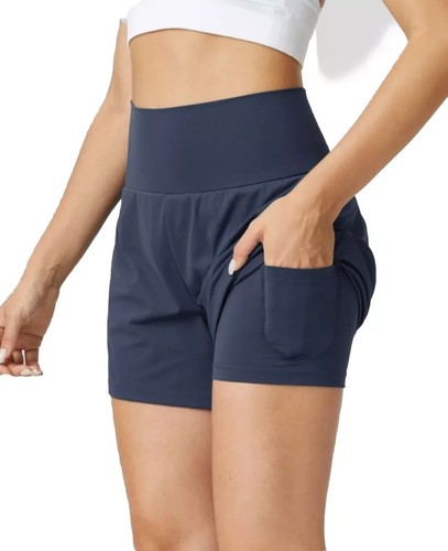 Halara Size M Indigo Blue High Waisted Yoga Shorts Back Side Hidden ...