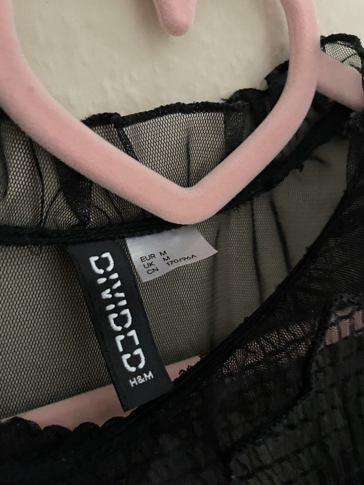 H&M black netted mini dress Victorian style - M | eBay