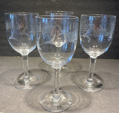 Etched Wine Liqueur Cordials After Dinner Drink Glasses 4 oz Set of 4 ...