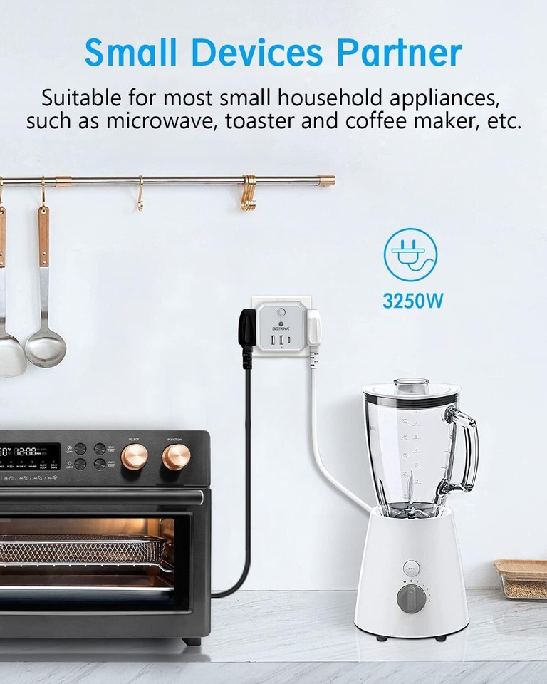 Multi Plug Adapter with 3 USB 4 Way Multi Plug Extension USB C Wall ...