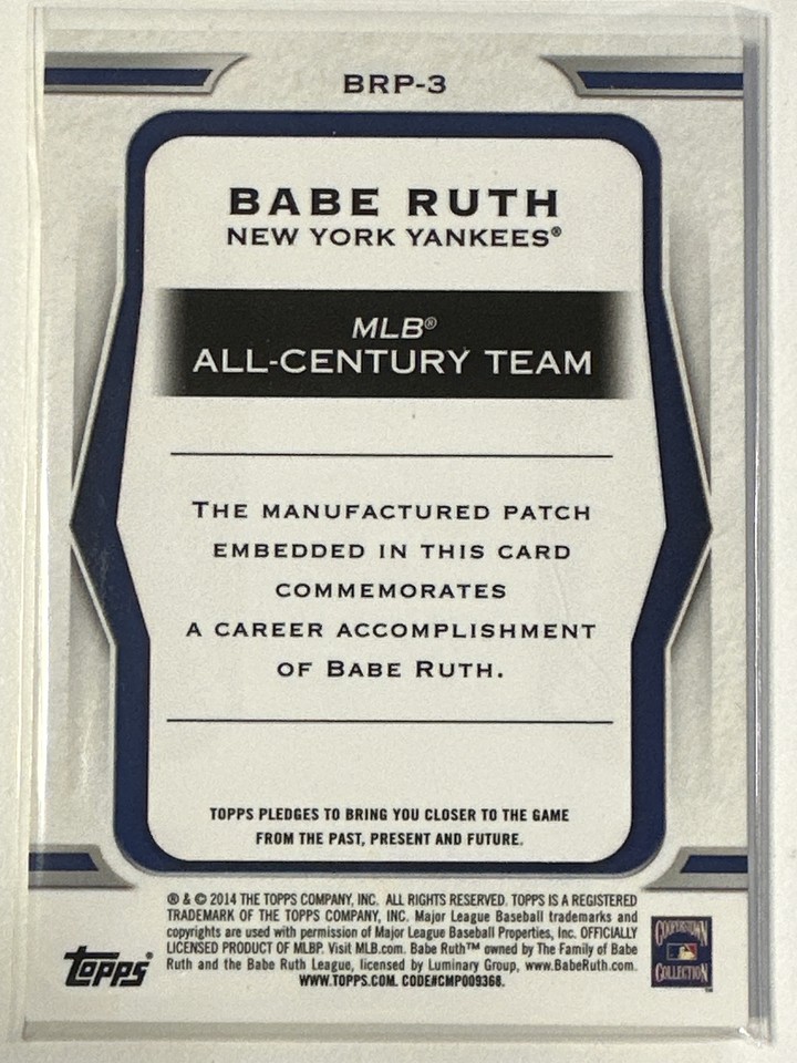2014 Topps #BRP-3 Babe Ruth Factory Set Babe Ruth Manufactured Patches ...