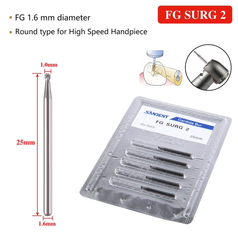 Dental Surgical Carbide Round Burs Head 1.0mm 1.2mm 1.4mm 1.6mm FG SURG ...