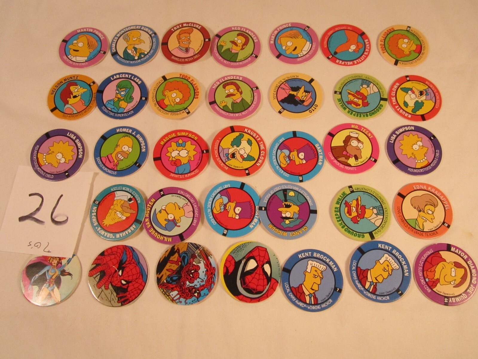 Lot of 34 SkyCaps BONGO POGS Caps 1990's SIMPSONS Spiderman [Y124A26 ...