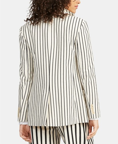 Women's Polo Ralph Lauren Cotton Striped Crest Patch Blazer Jacket New ...