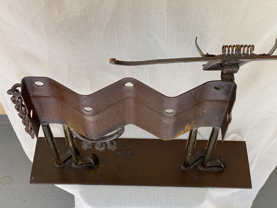 30" Bill Heise Sculpture of Longhorn Cow in Welded Metal Found Pieces ...