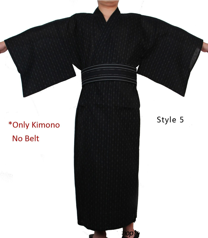 Japanese traditional samurai kimono men's yukata bathrobe robe cotton ...