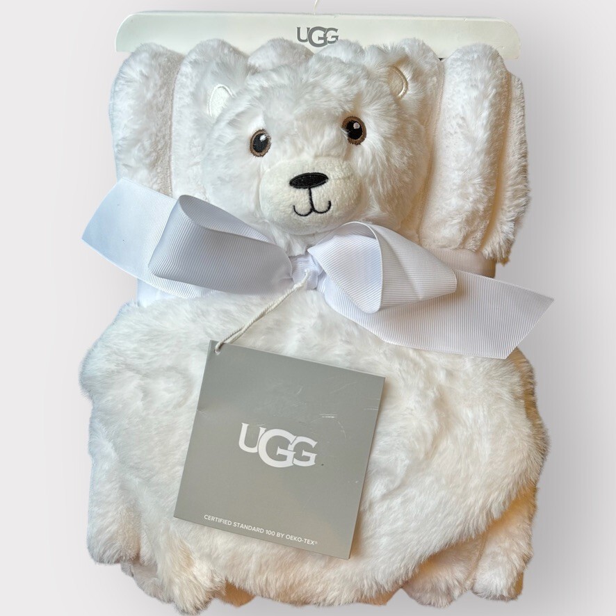 UGG Plush Dylan Baby Security Blanket Lovey Gift Set White Snow Bear ...