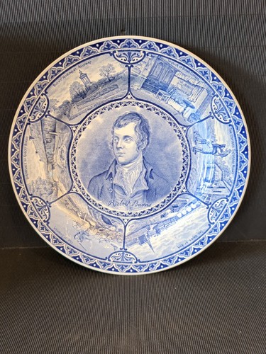 VINTAGE SPODE GLAZED BLUE & WHITE DECORATIVE PLATE * ROBERT BURNS ...