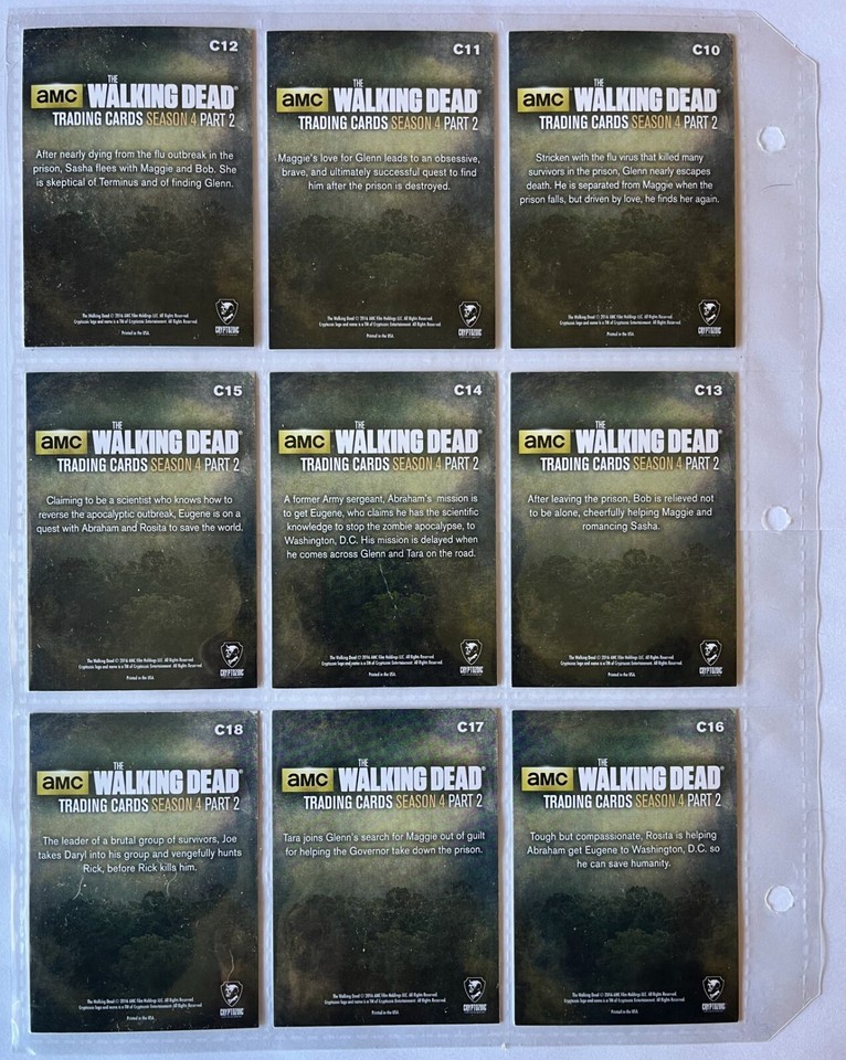 Walking Dead Season 4 Part 2 Complete Character Bios Chase Card Set C10 ...