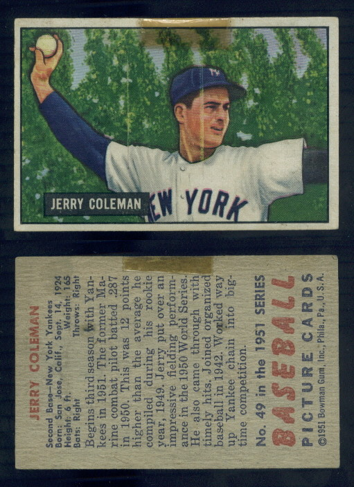 (53264) 1951 Bowman 49 Jerry Coleman Yankees-PR | eBay