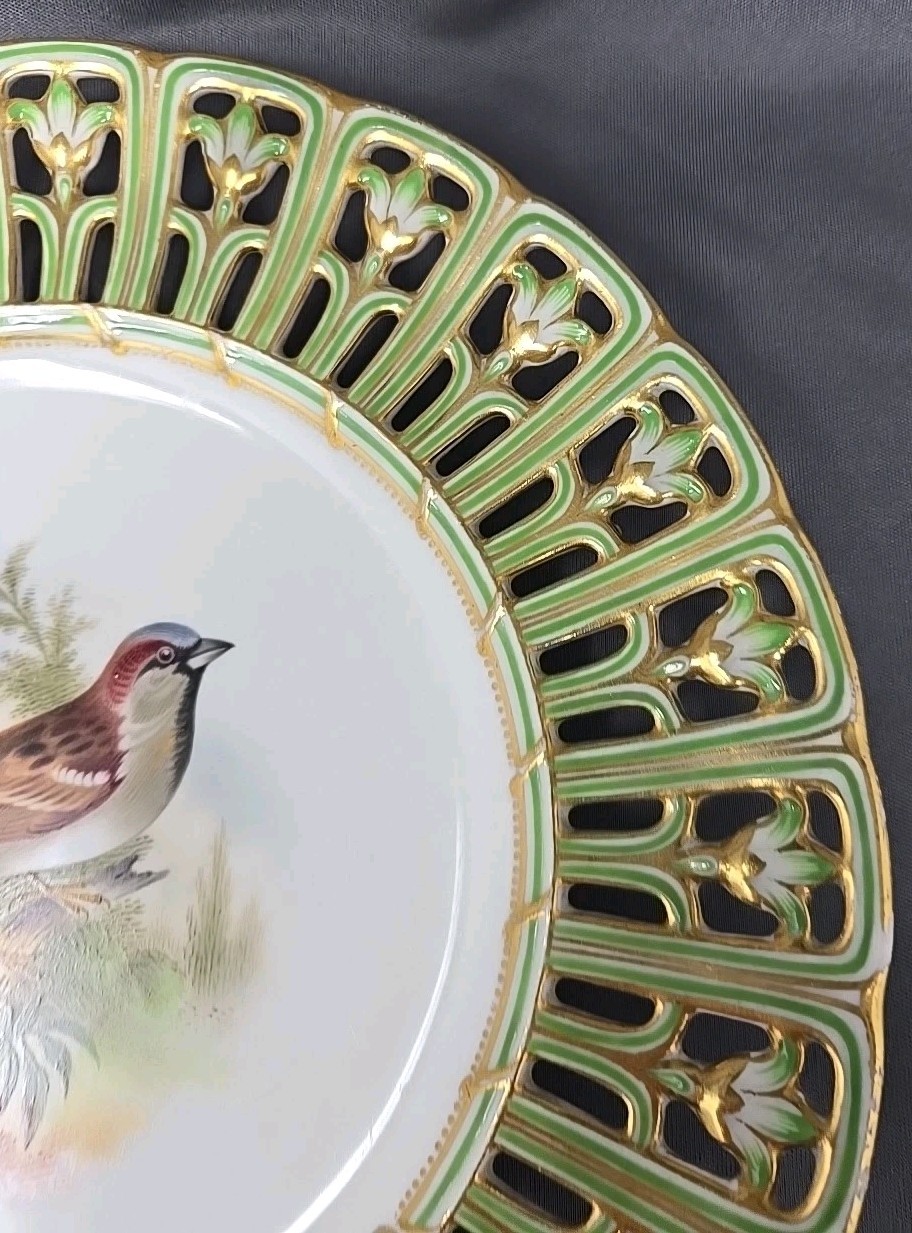 Minton Plate, Floral Reticulated Border Hand Painted Bird 9 1/4" | eBay