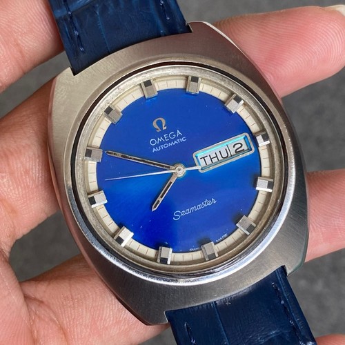 Seltene Omega-Automatikuhr Cal 752 Seamaster mit blauem Zifferblatt ...
