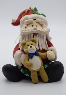 Claymation Style Santa Ornament Holding Teddy Bear Hanging or Sitting ...