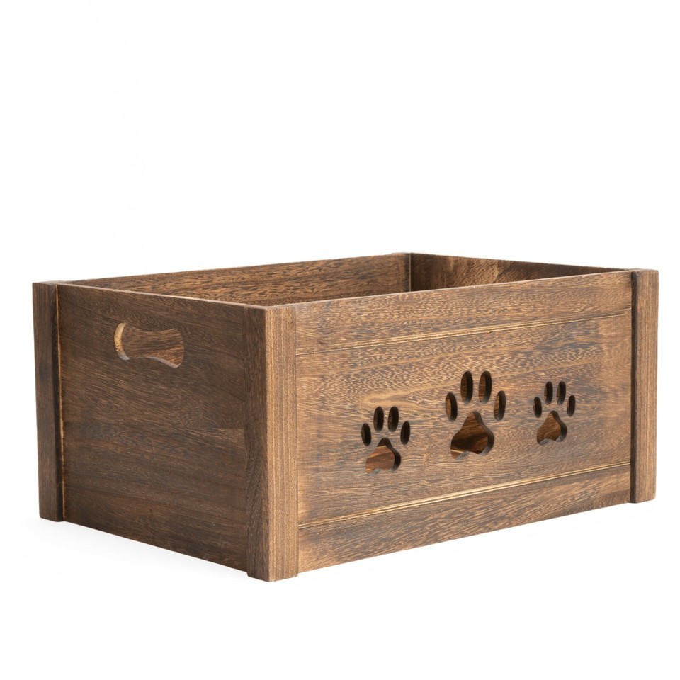 Paw Shaped Dog Toys Chest Storage Collection Box Wooden Crates Gift ...