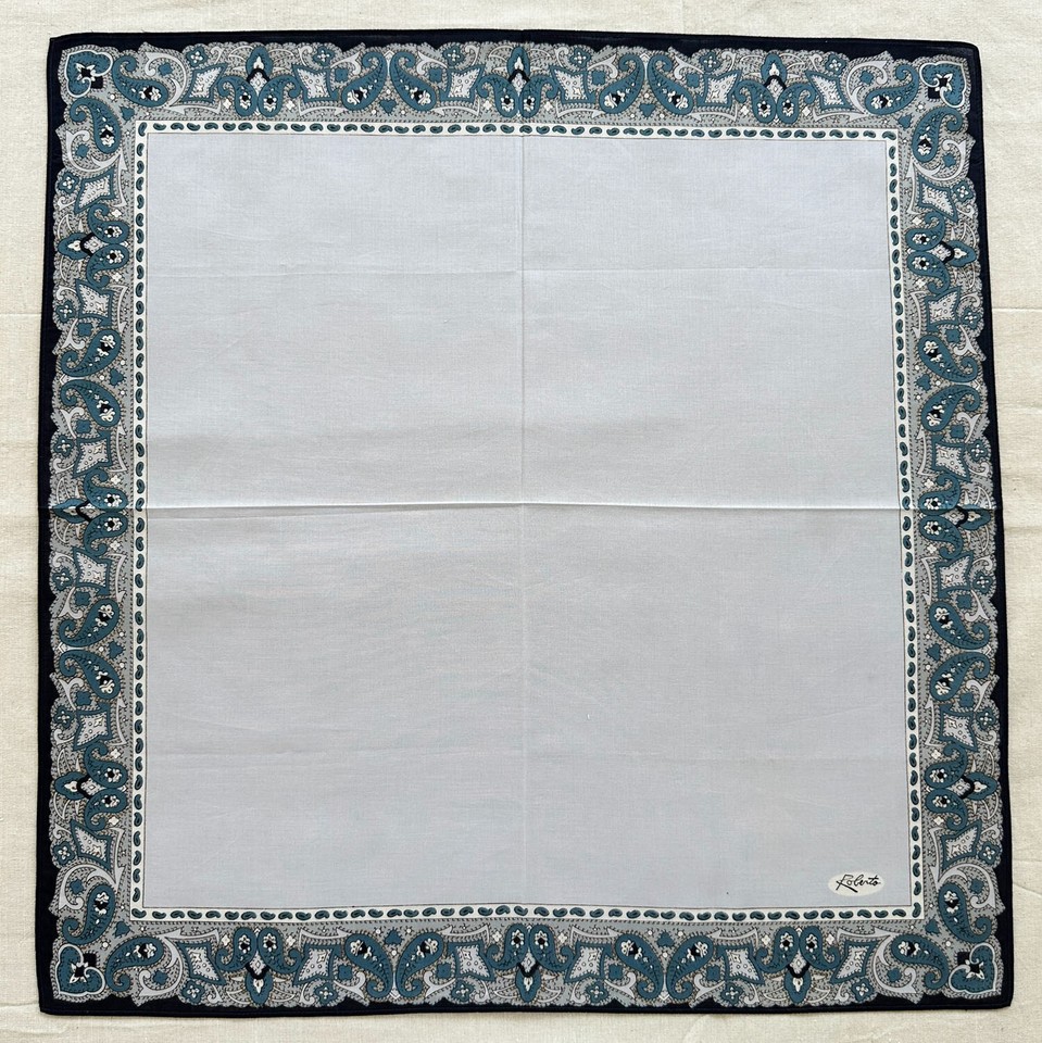 Men's Handkerchief Vtg light Blue Plain Cotton Border Paisley Pocket ...