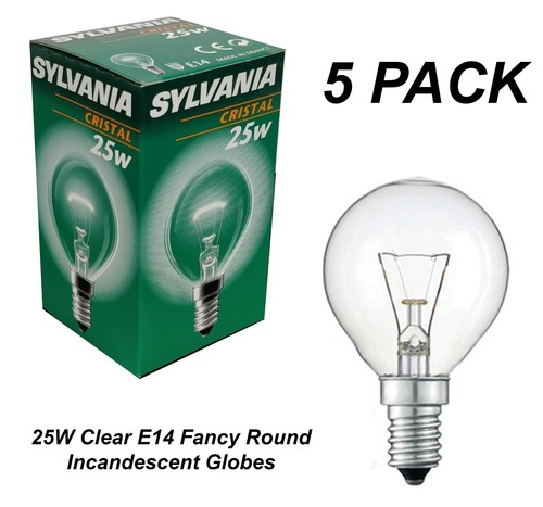 5 x 25W Clear Fancy Round Light Globes Bulbs E14 Small Screw SES ...