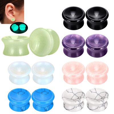 PAIR Organic Stone Ear Plugs Tunnels One Side Concave Ear Gauges 2G ...