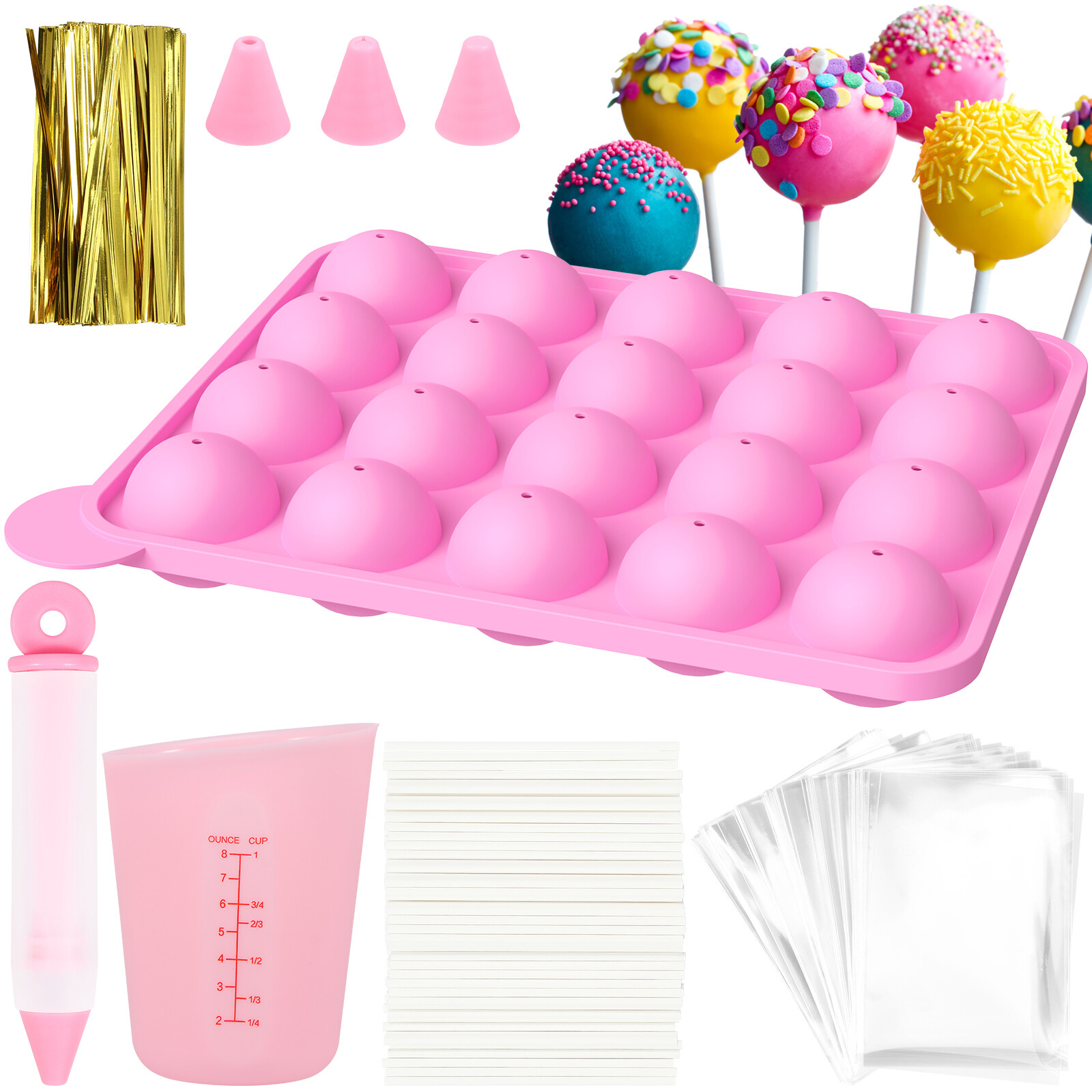 303Pcs Cake Pop Kit 20 Cavity Silicone Lollipop Molds Food Grade Cake ...