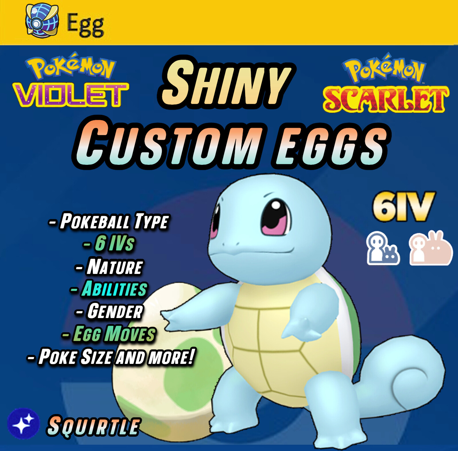 SQUIRTLE SHINY EGG 6IV Indigo Disk • Customize 💎 Pokemon Scarlet and ...