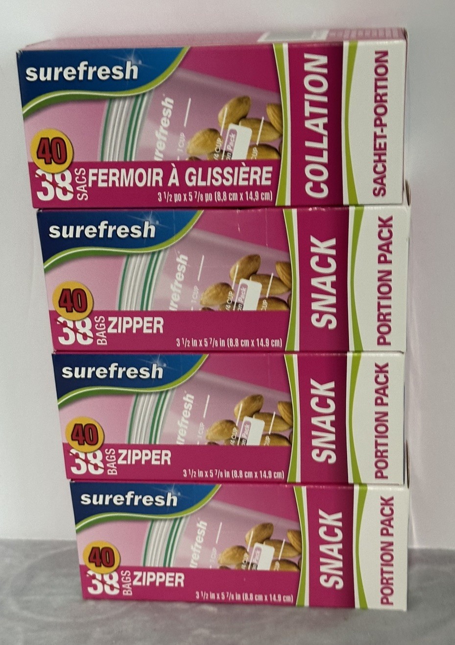 Lot of 4 Portion Control Snack Bags 40ct clear 3-1/2" x 5-7/8" zipper ...