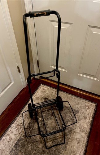 Vintage Travel Caddy Black Metal Foldable Luggage Cart Folding Rolling ...