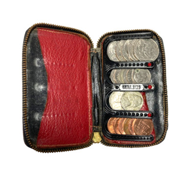 Vintage Wales Kant Spill Red Leather Slotted Coin Purse Carrier Holder ...