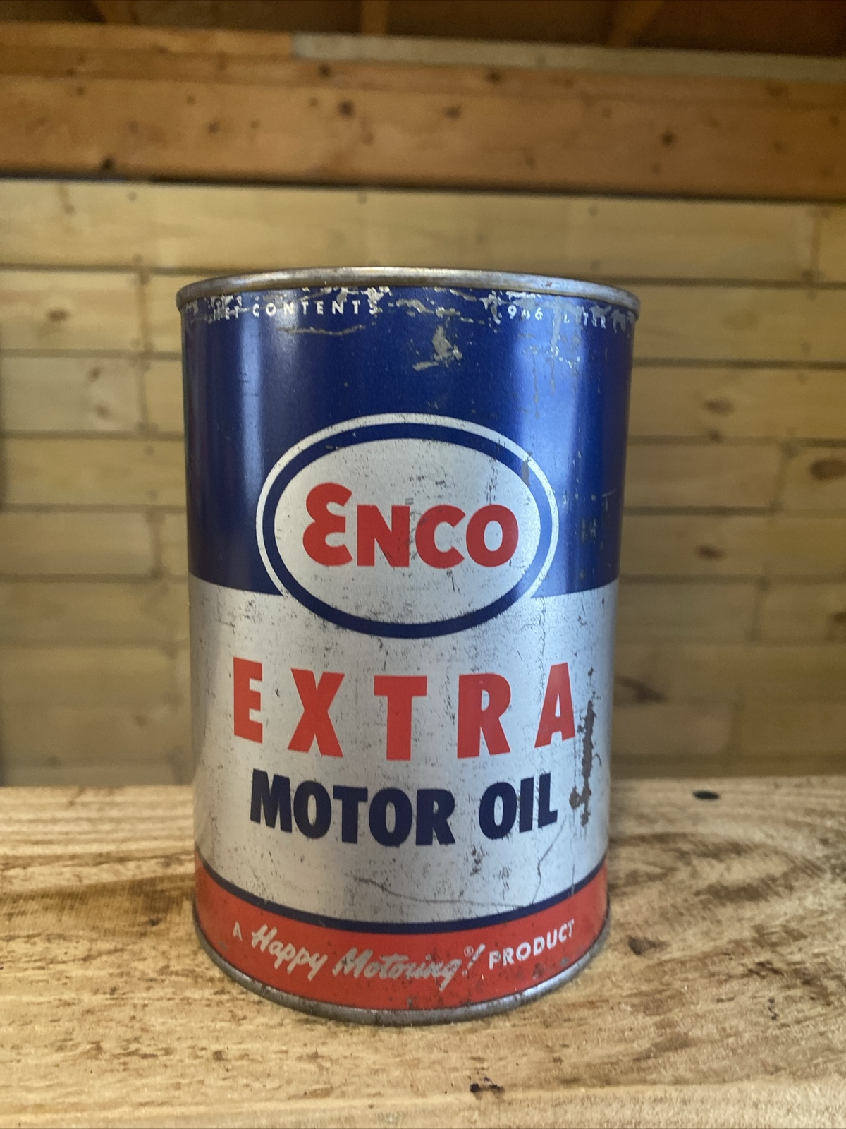 Enco Extra 1 Qt Empty Metal Motor Oil Can Dark Blue And Silver In Color ...